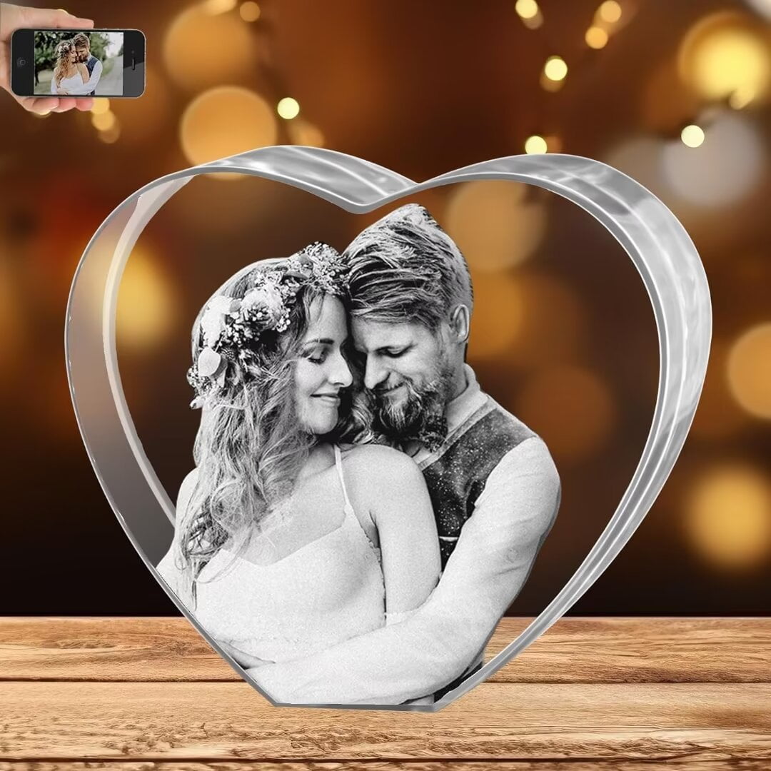 AISENIN 3D Crystal Heart-Shaped Photo Custom Picture Gifts for Her Him ...