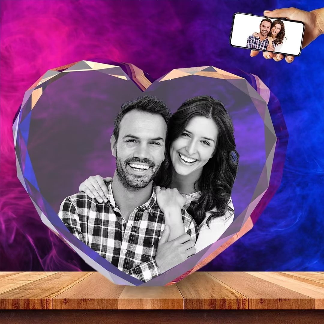 AISENIN 3D Crystal Photo Heart Shape Glass Engraved Crystal Gift ...