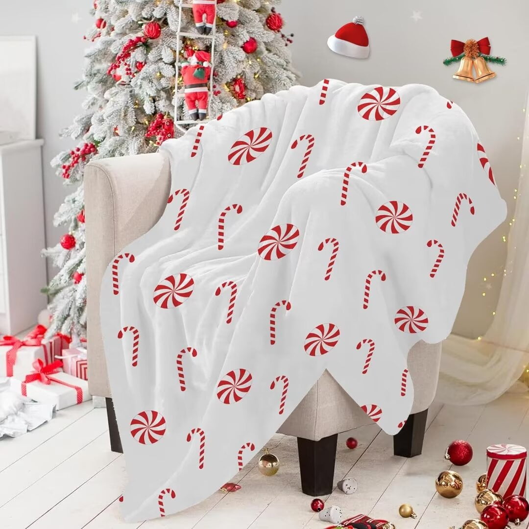 AISENIN Christmas Throw Blanket Candy Cane Flannel Throw Blanket Super ...