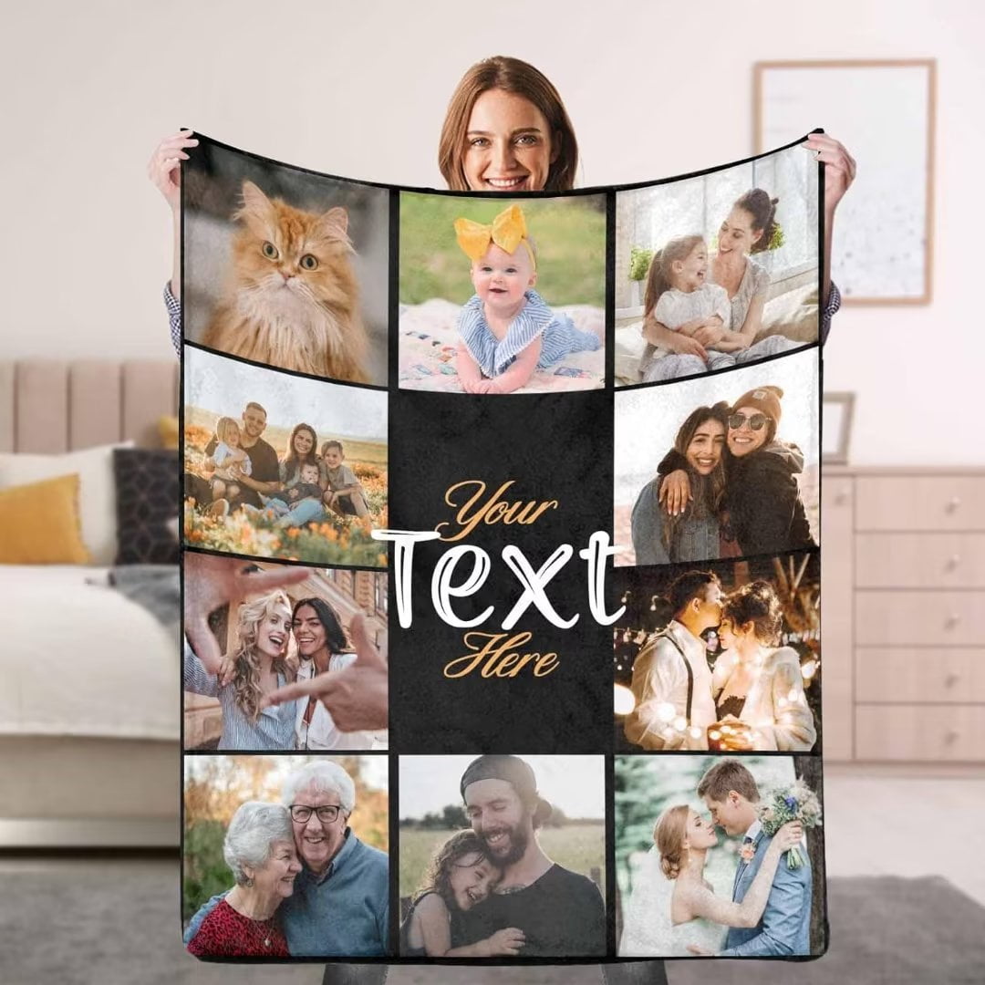 AISENIN Custom Blanket with Photo Text Collage Personalized 10 Photo ...