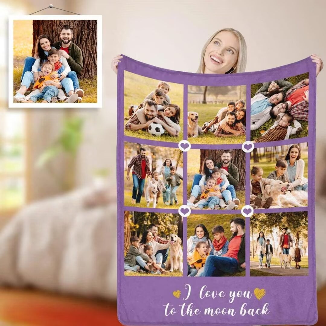 AISENIN Custom Blanket with Text Picture Collage Customized Blankets ...