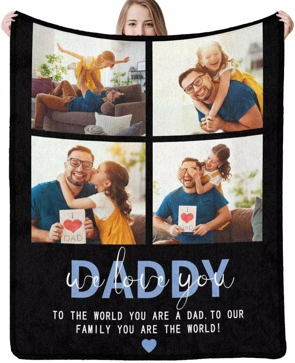 AISENIN Custom Dad Blanket We Love You Dad Bed Blanket with Photos ...