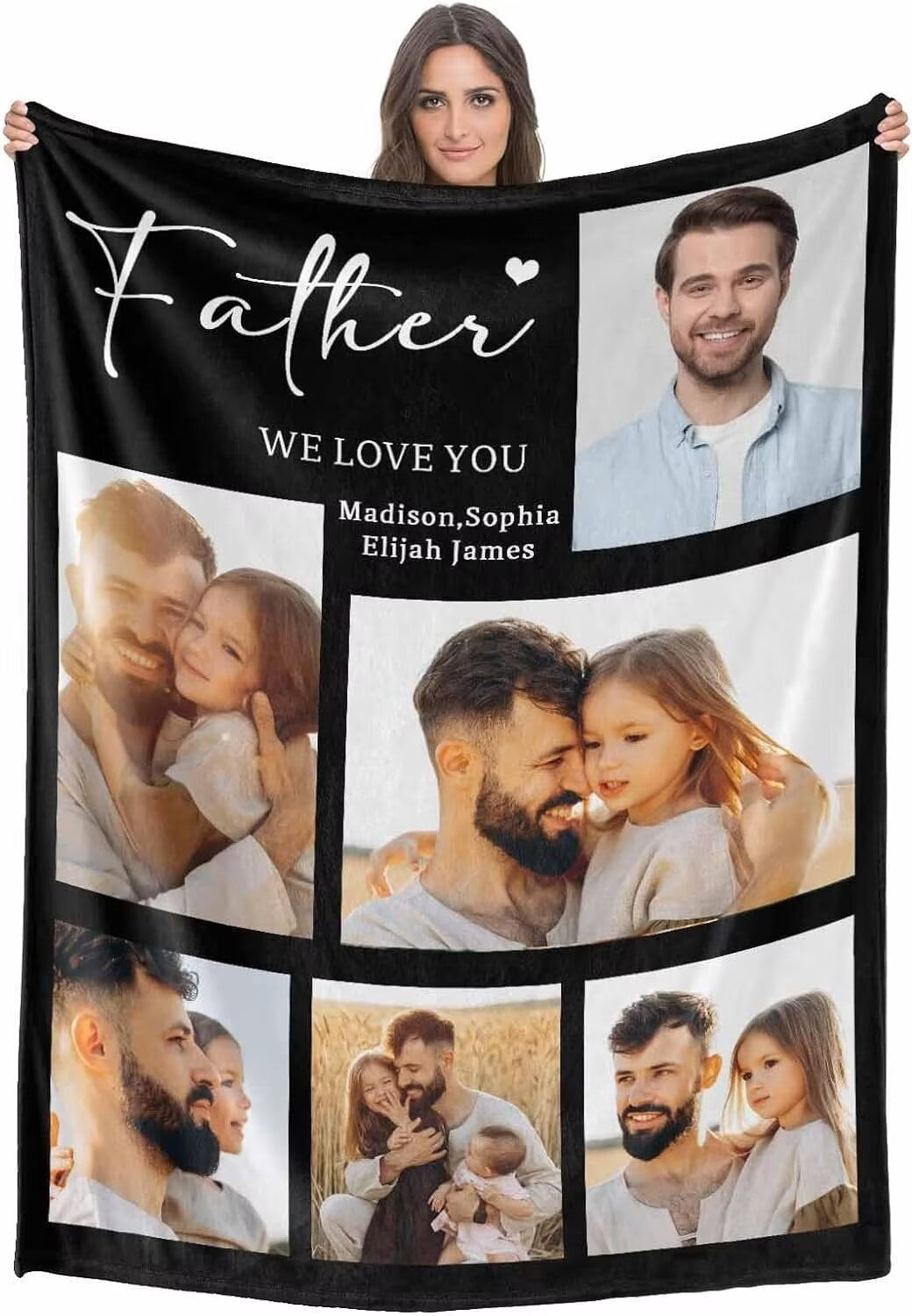 AISENIN Custom Throw Blanket with Photo Customized Father We Love You 6 ...