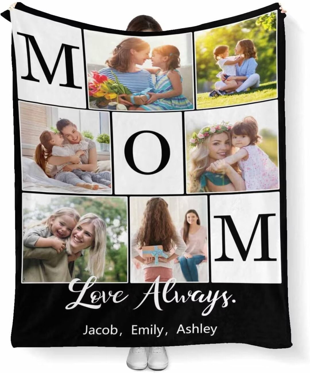 AISENIN Customized Family Photo Cozy Throw Blanket Black Throw Blanket ...