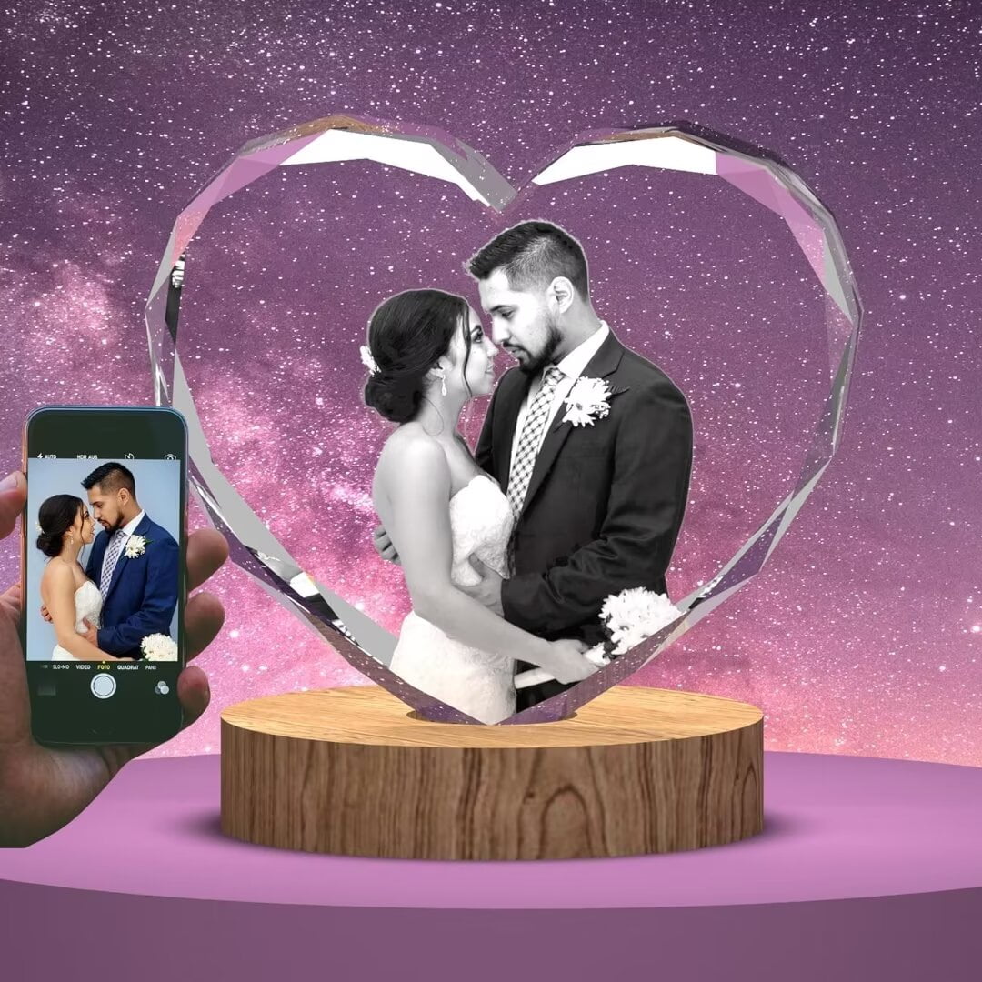 AISENIN Customized Heart Engraved Crystal Picture Frame Custom 3D ...