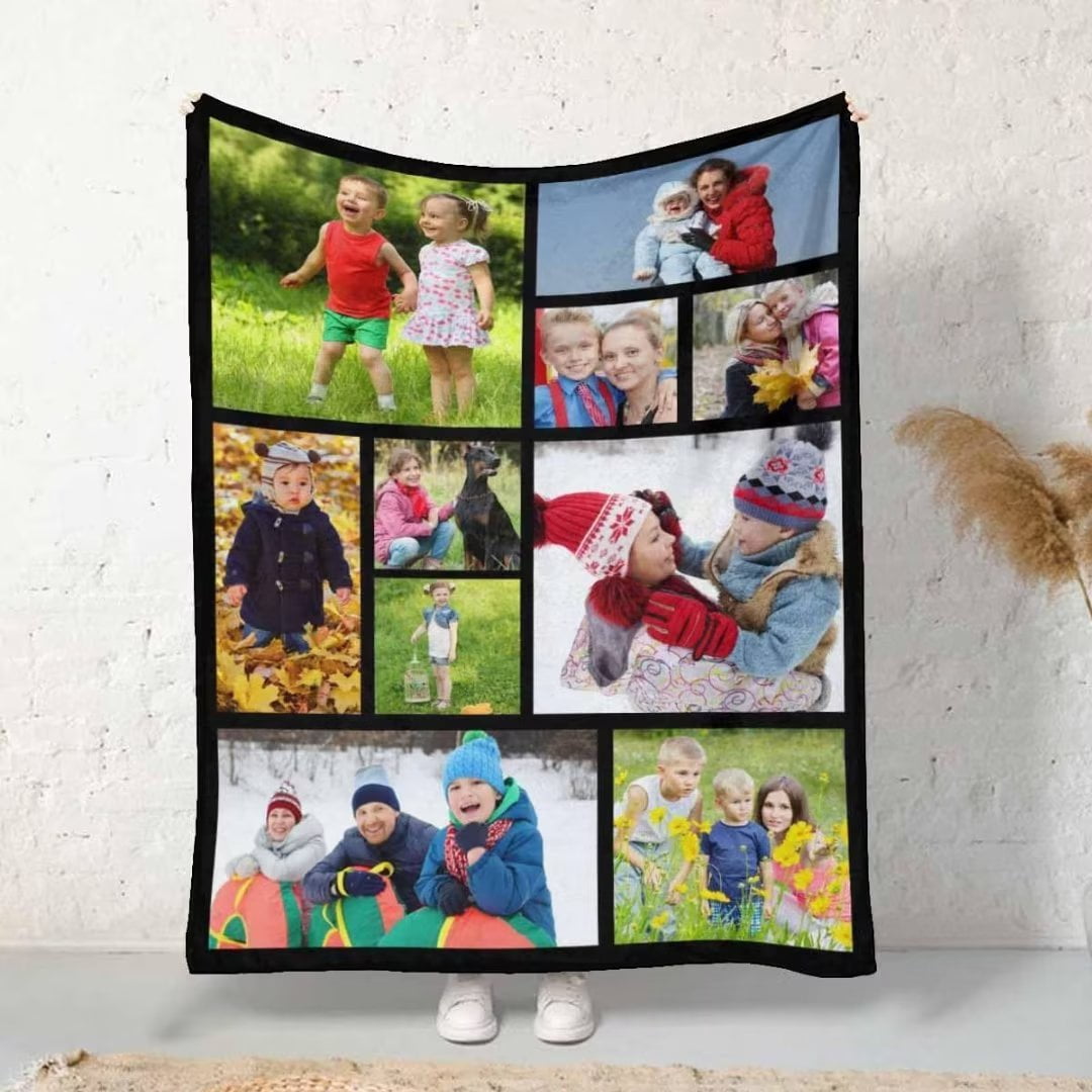 AISENIN Customized Photo Collage Flannel Throw Blanket with Text Custom ...