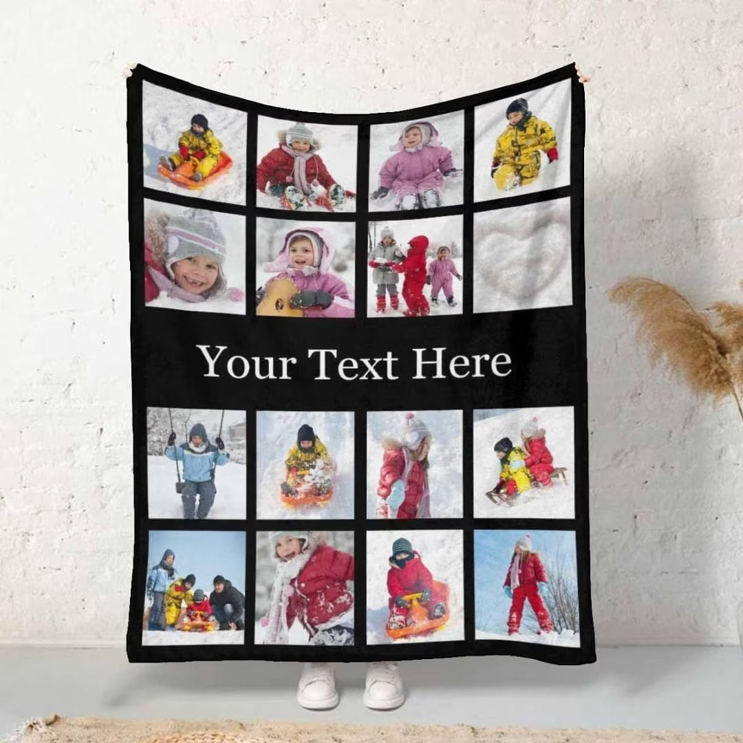 AISENIN Customized Photo Collage Flannel Throw Blanket with Text Custom ...