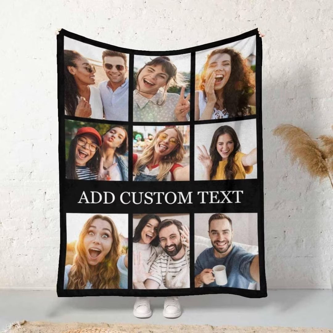 AISENIN Customized Photo Collage Flannel Throw Blanket with Text Custom ...