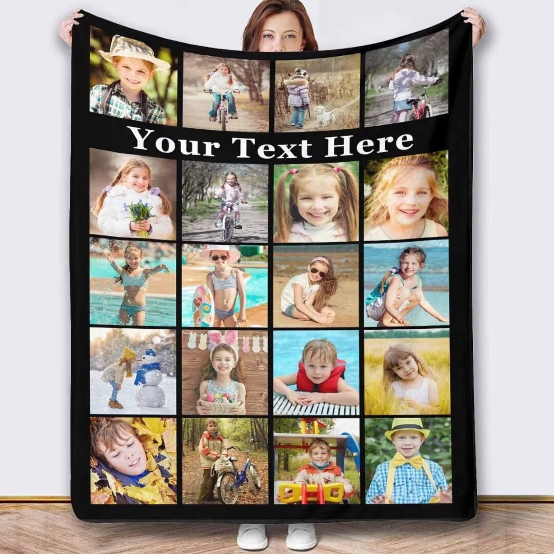 AISENIN Personalized 20 Photo Collages Picture Blanket with text for ...
