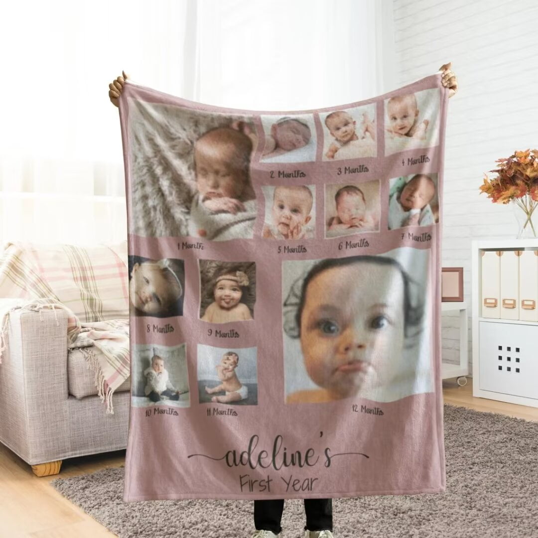 AISENIN Personalized Baby First Year Milestone Photo Blanket ...
