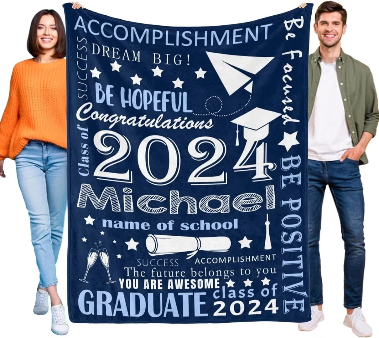 AISENIN Personalized Graduation Gifts Blanket with Name School ...