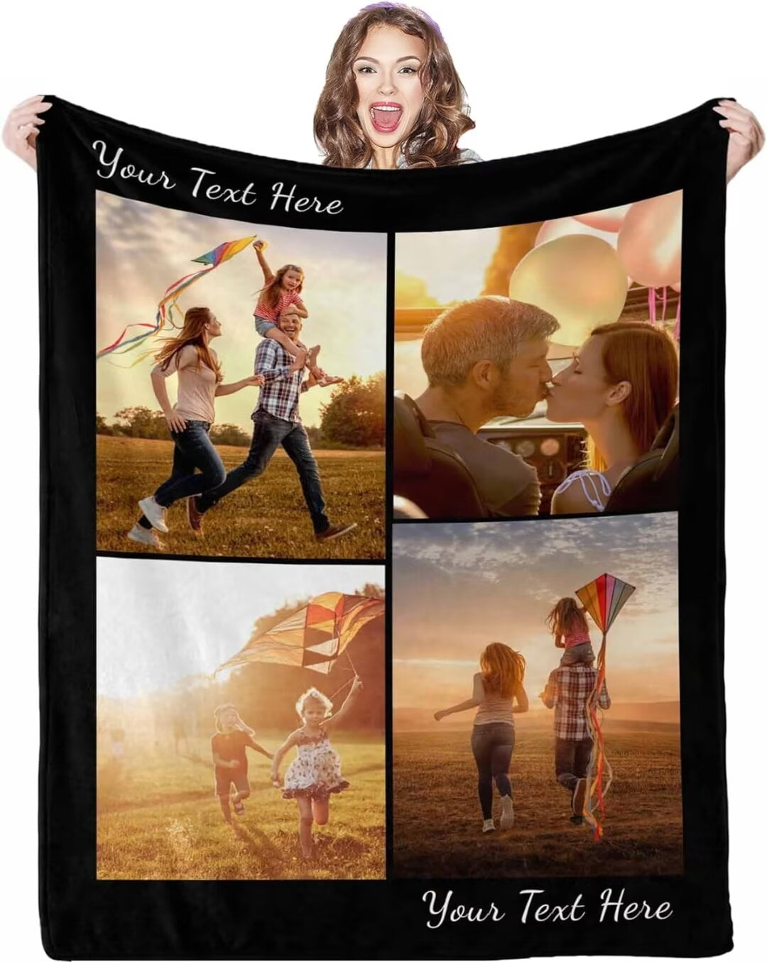 AISENIN Personalized Photo Blanket, 4 Photos Custom Blankets Photo ...