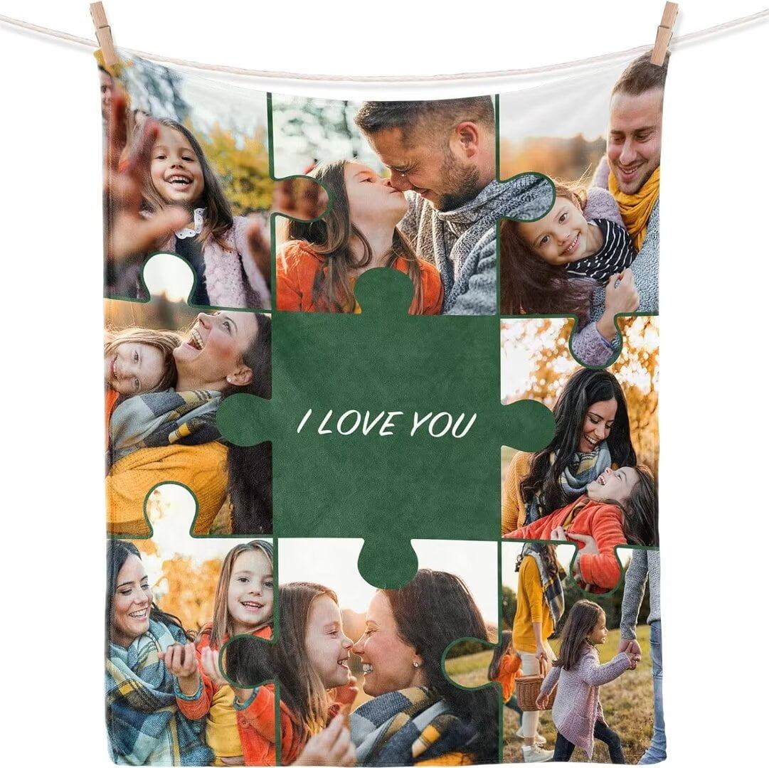 AISENIN Personalized Photos Text Collage Blankets Customized Picture ...