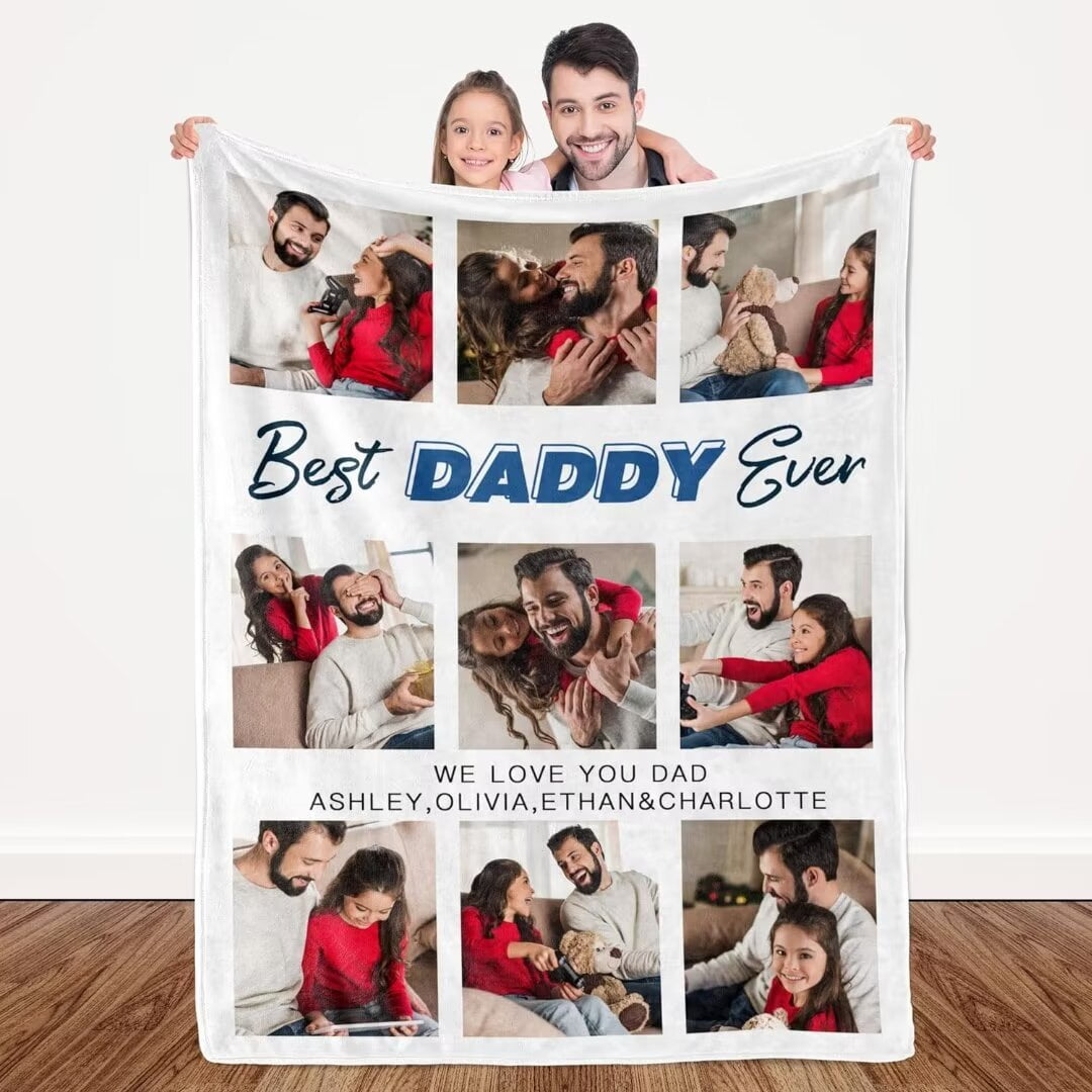 AISENIN Personalized Soft Fleece Blanket with Picture Best Daddy Ever ...