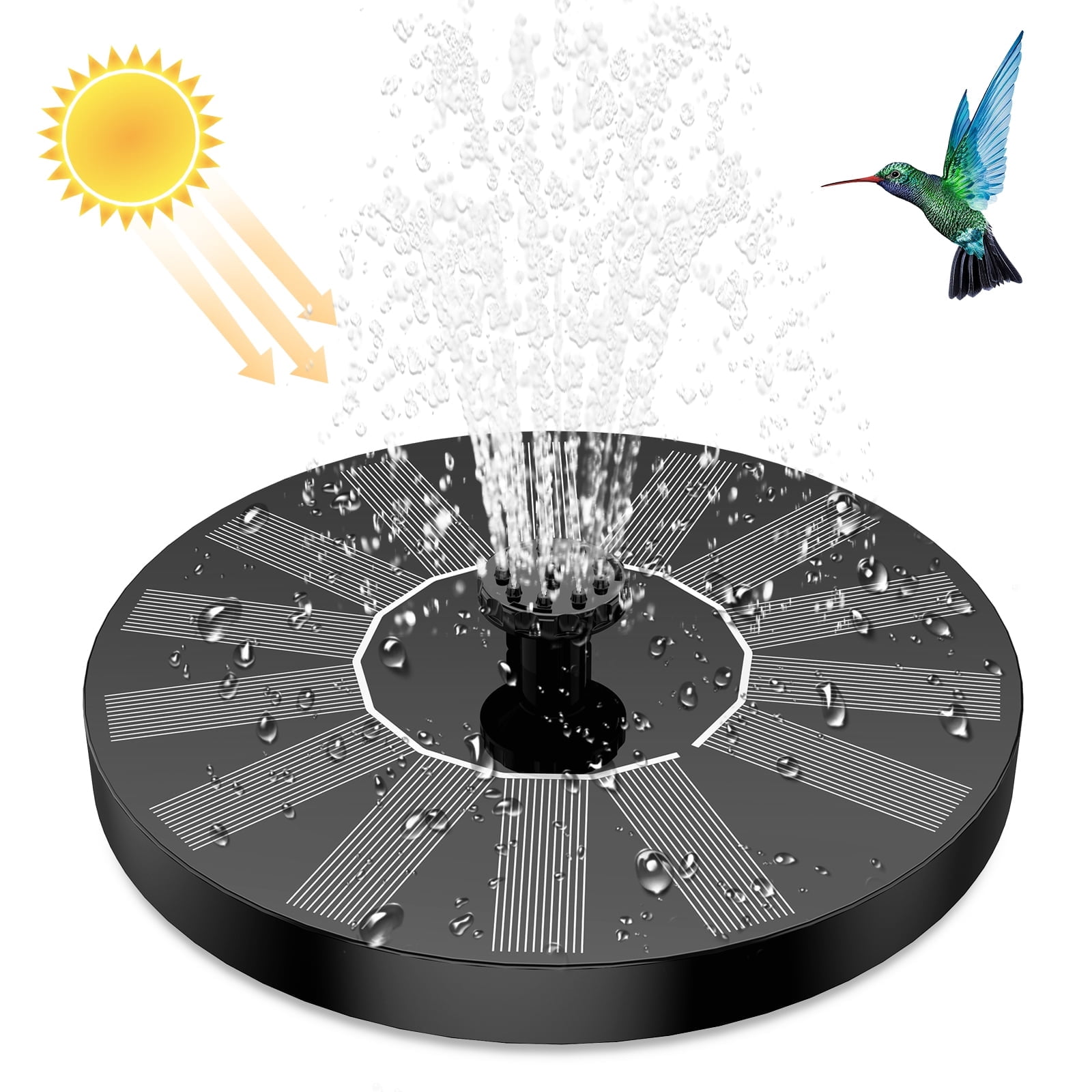 AISITIN Solar Fountain Pump 1.5W with 6 Nozzles for Bird Baths Ponds ...