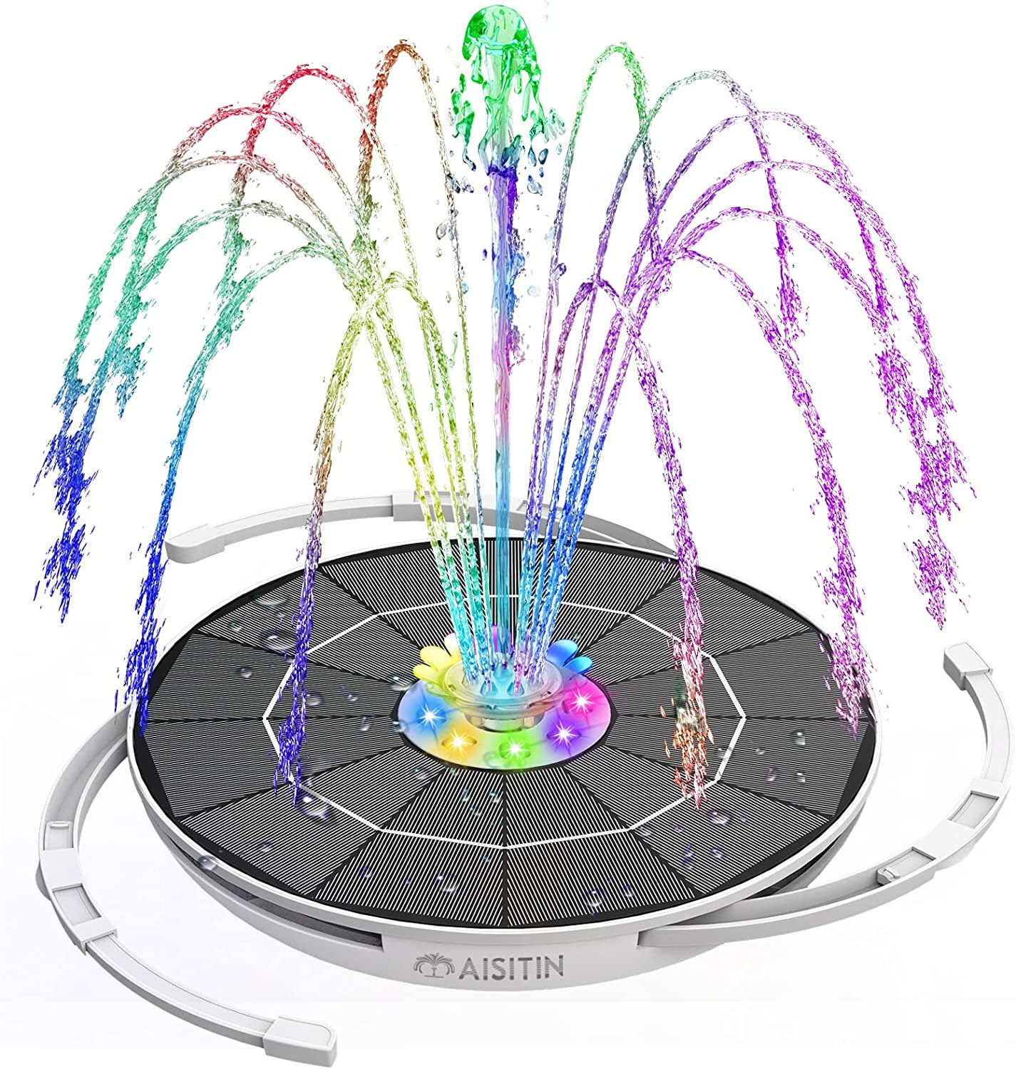AISITIN 6.5W LED Solar Fountain Pump - Solar Water Pump with Battery ...