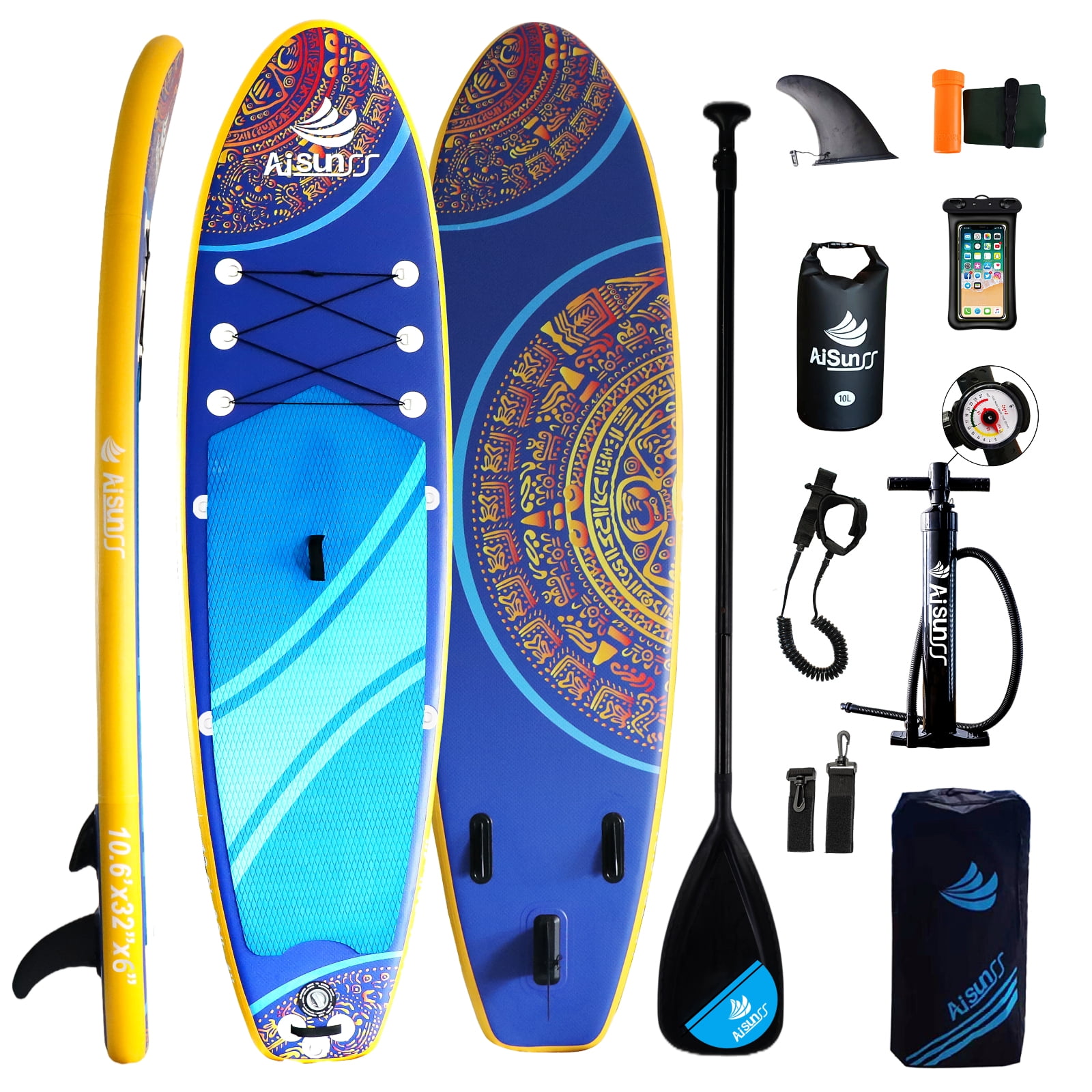 AISUNSS Inflatable SUP Paddleboard, 10.6ft with Premium Accessories ...