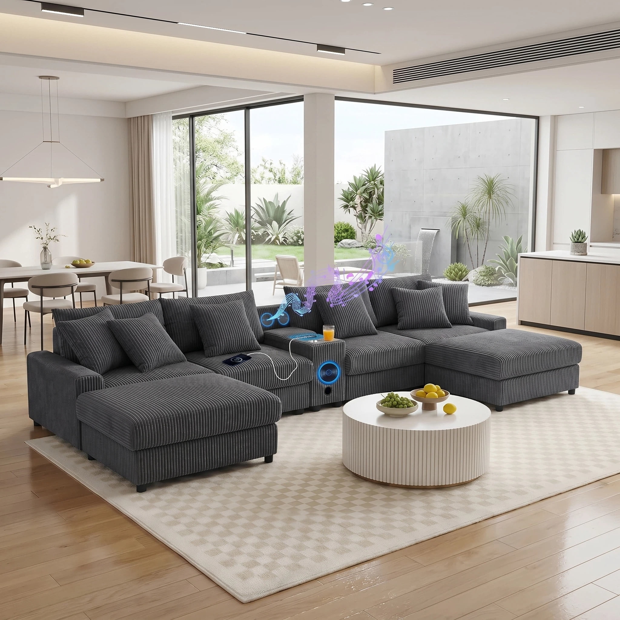 AISWORD 112" U Shaped Sectional Couch with Bluetooth Speakers, USB ...