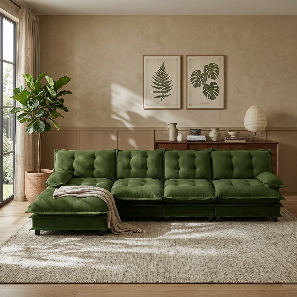 AISWORD 138" L-Shaped Modular Sectional Cloud Sofa with Ottoman ...