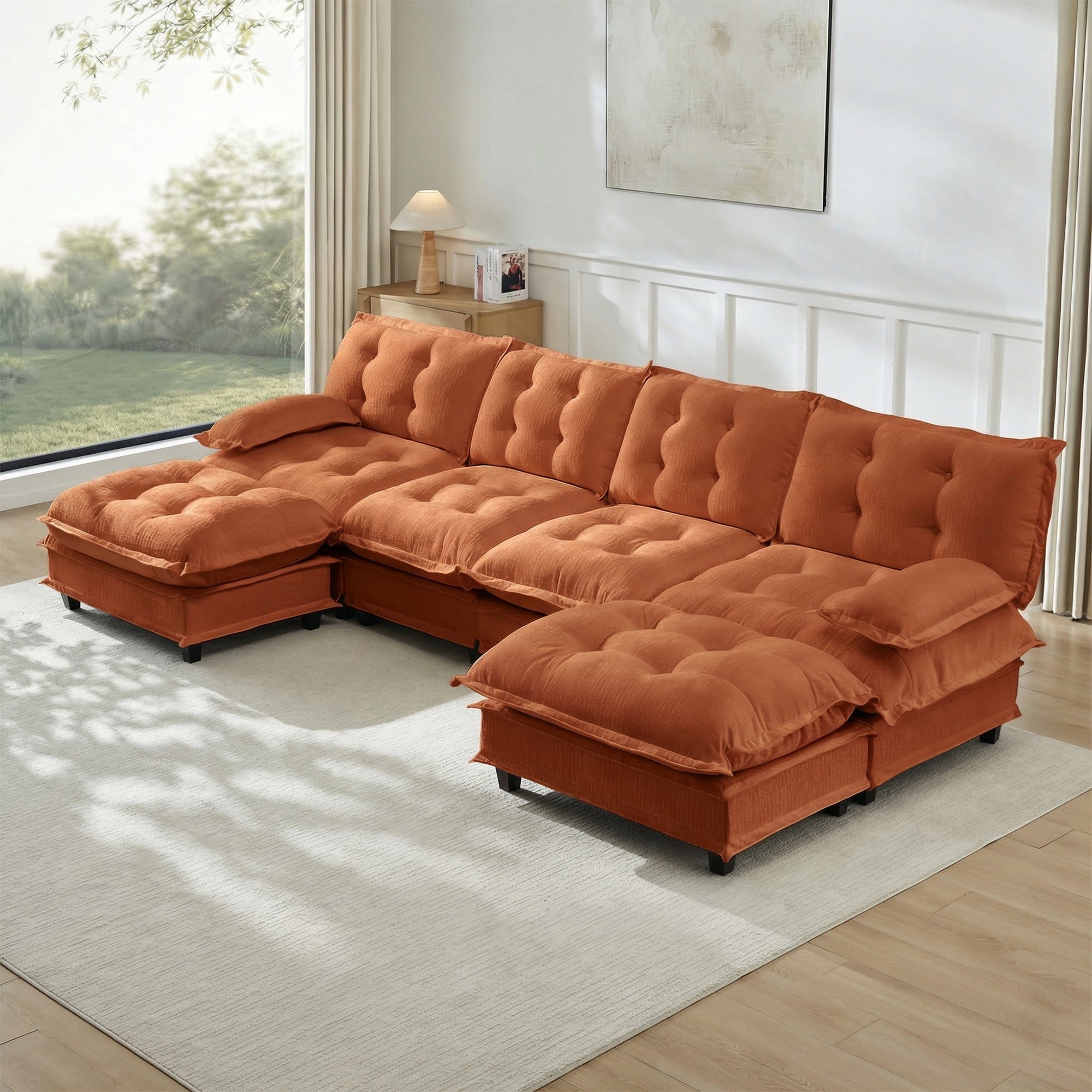 AISWORD 138" U-Shaped Modular Sectional Cloud Sofa with 2 Ottomans ...