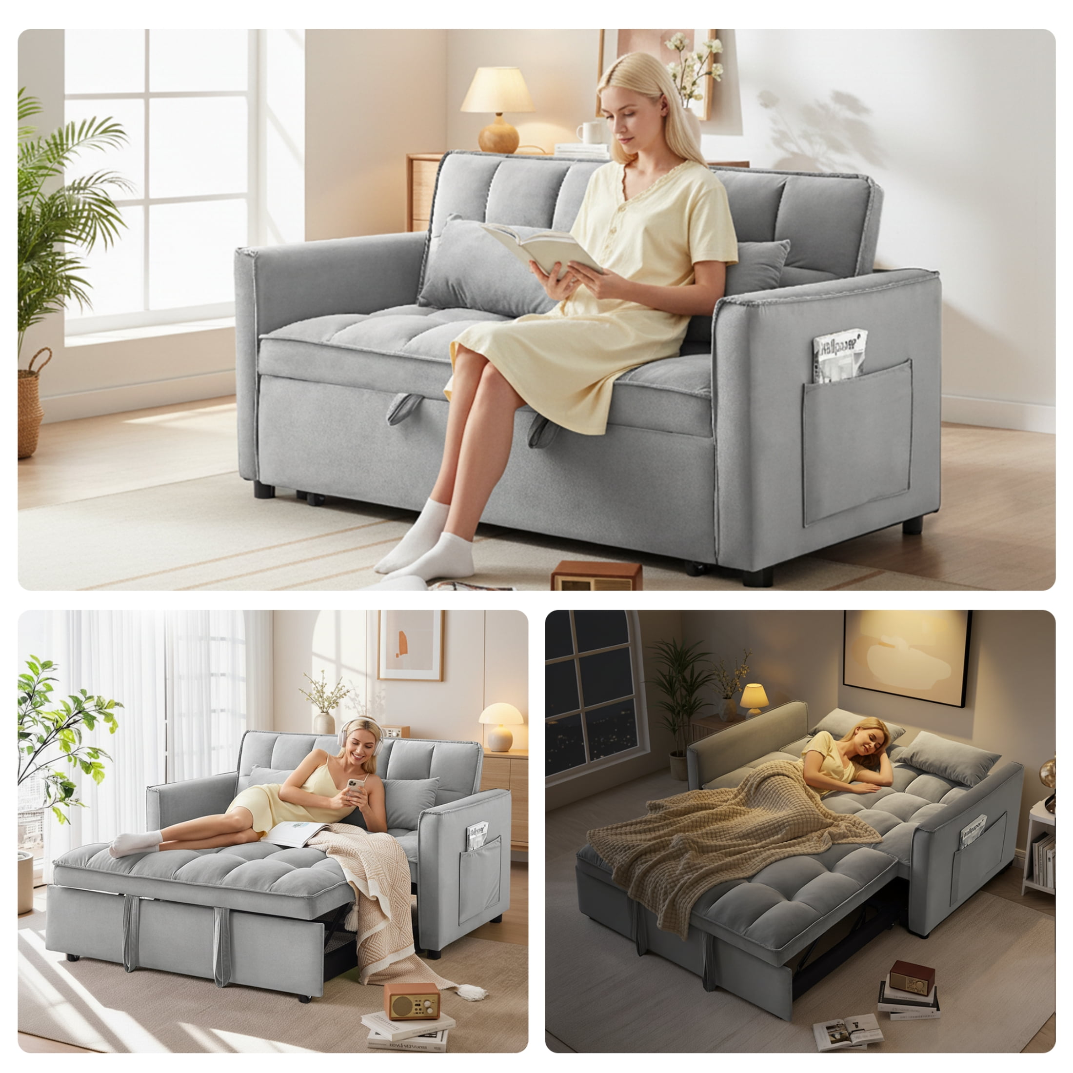 AISWORD 3 in 1 Convertible Sleeper Sofa Bed for Living Room, 55" Velvet ...