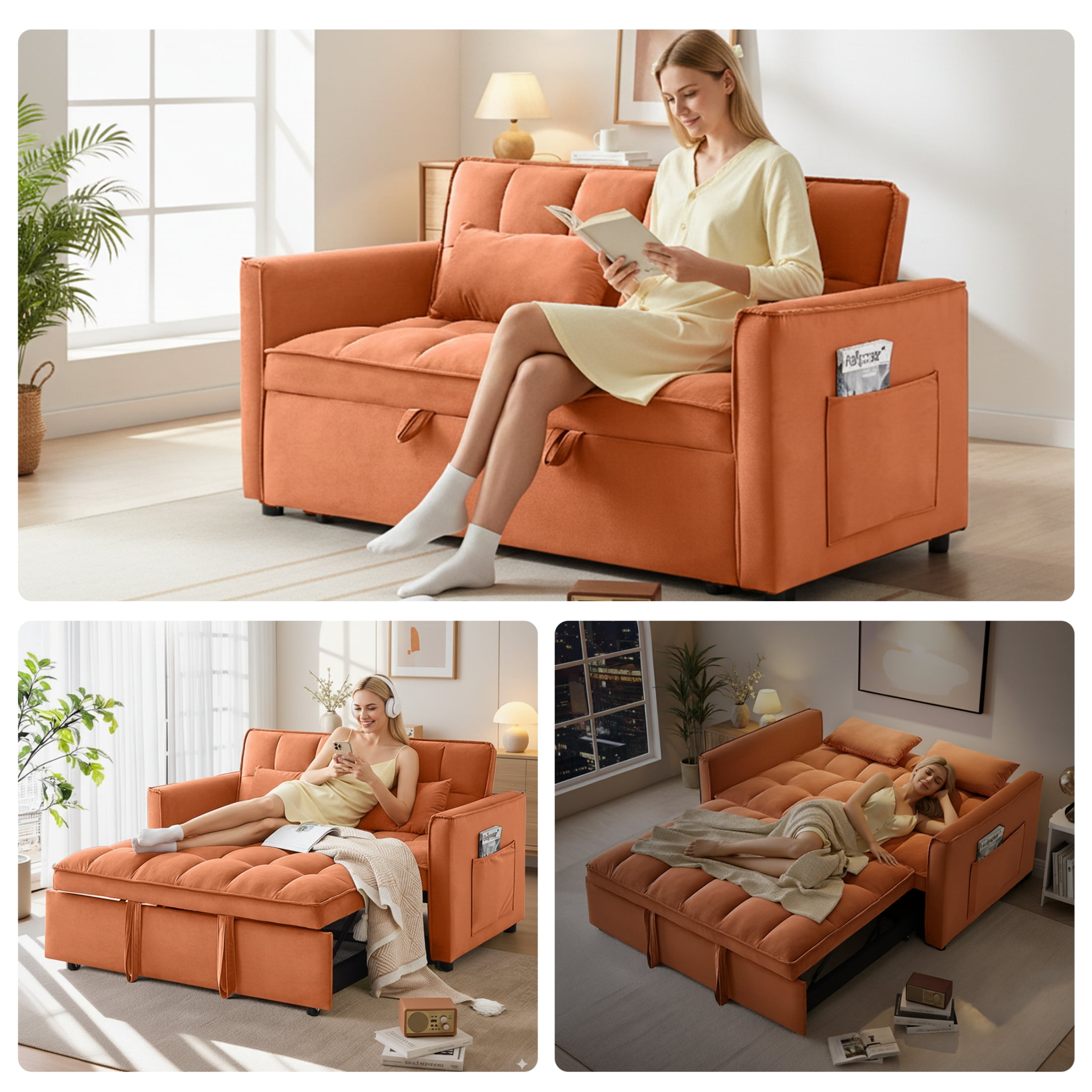 AISWORD 3 in 1 Convertible Sleeper Sofa Bed for Living Room, 55" Velvet ...