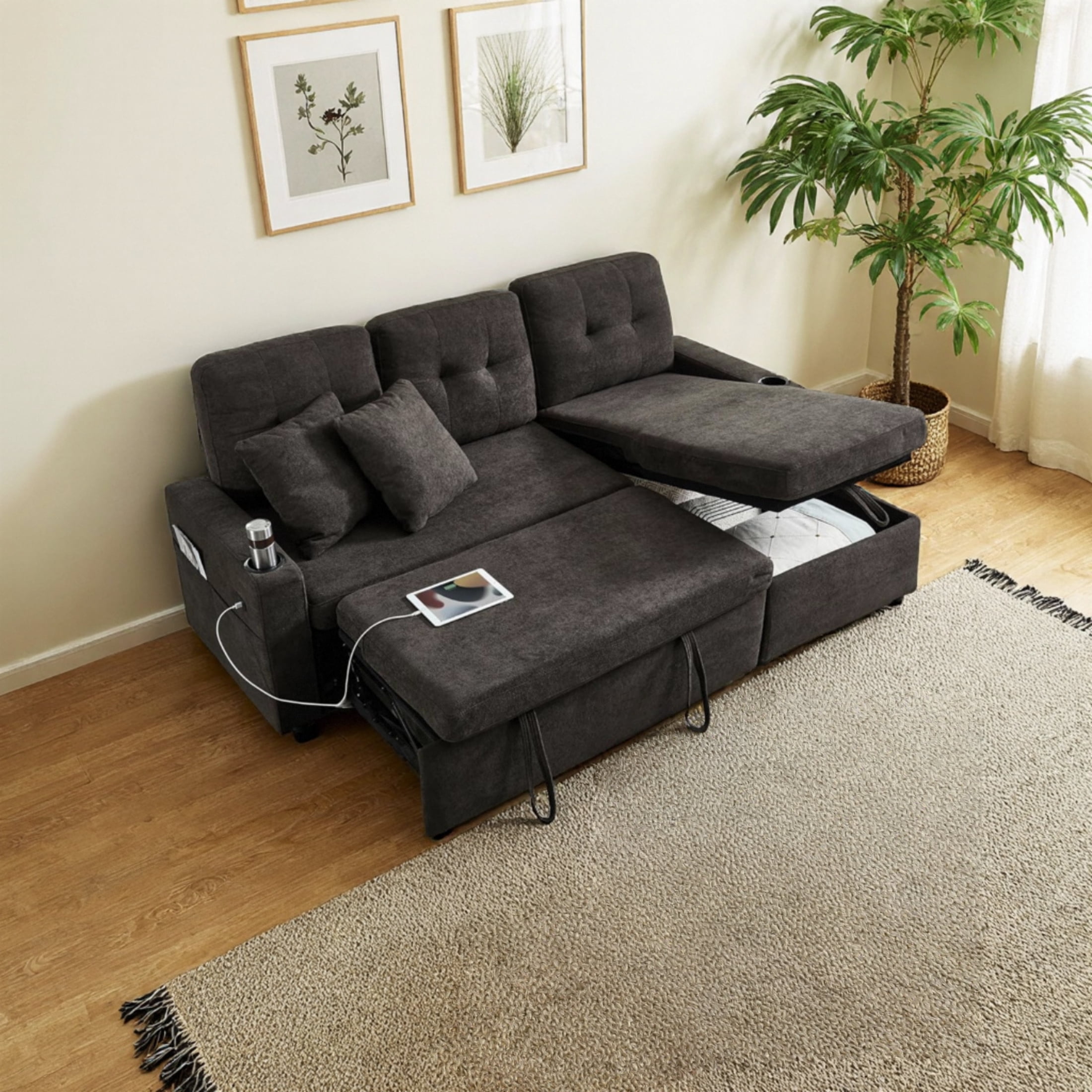 AISWORD 82" 3 in 1 Convertible Sectional Sofa, Small L Shaped Couch ...