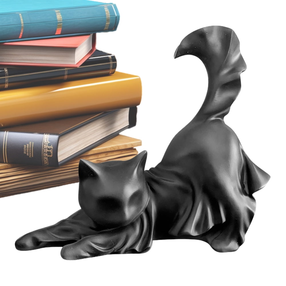 AITOCO Cat Statue Decor Cat Stretching Black Figurine Resin Gothic ...