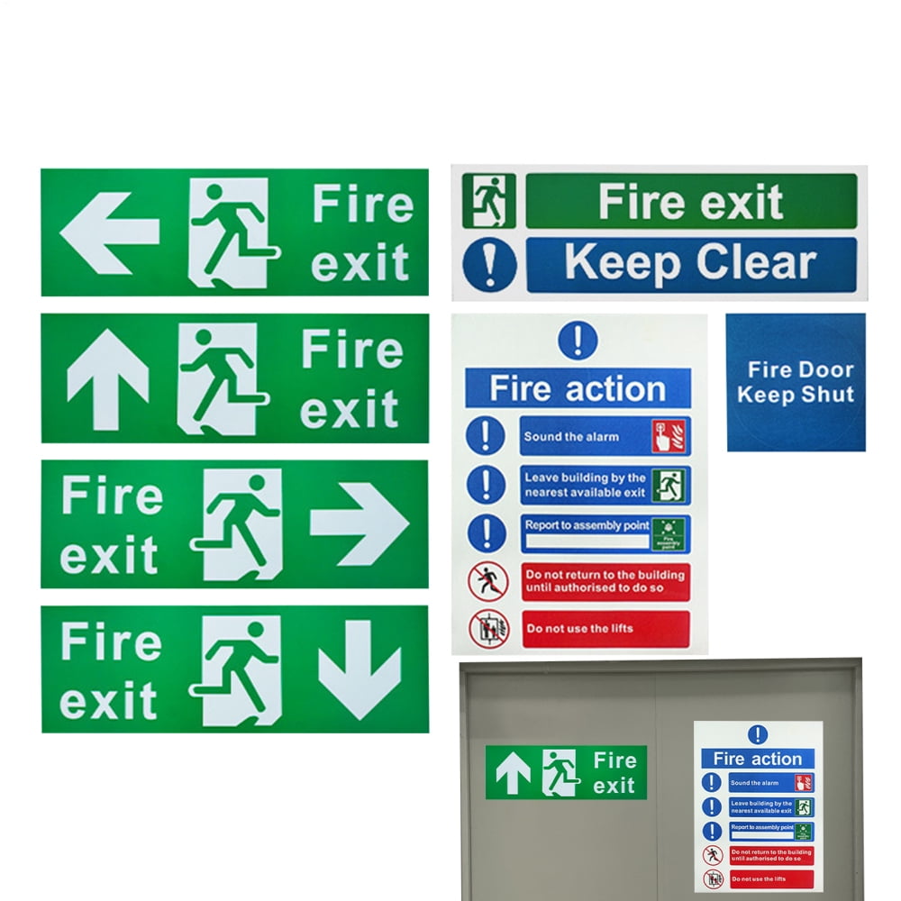AITOCO Fire Exit Safety Exit Sign Sticker 7 Piece Fade Resistant Decal ...