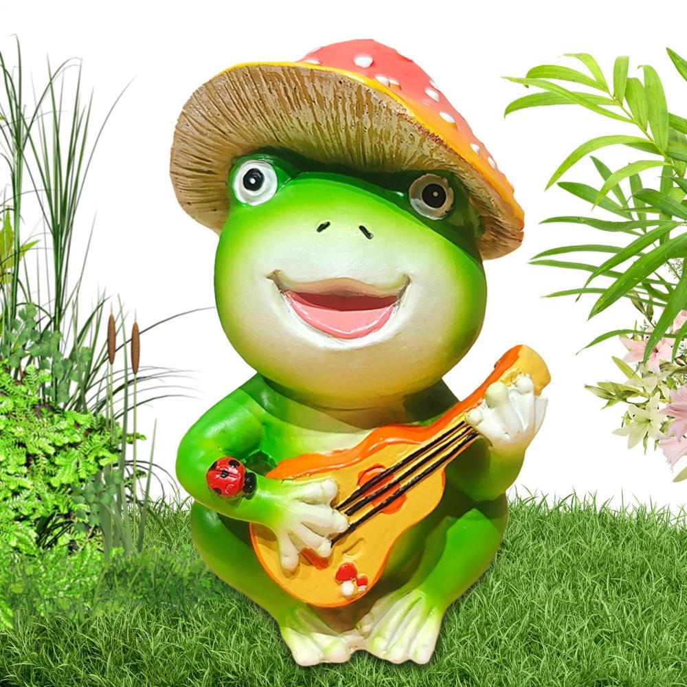 AITOCO Frog Figurine Musician Frog Outdoor Decor With Mushroom Hat ...