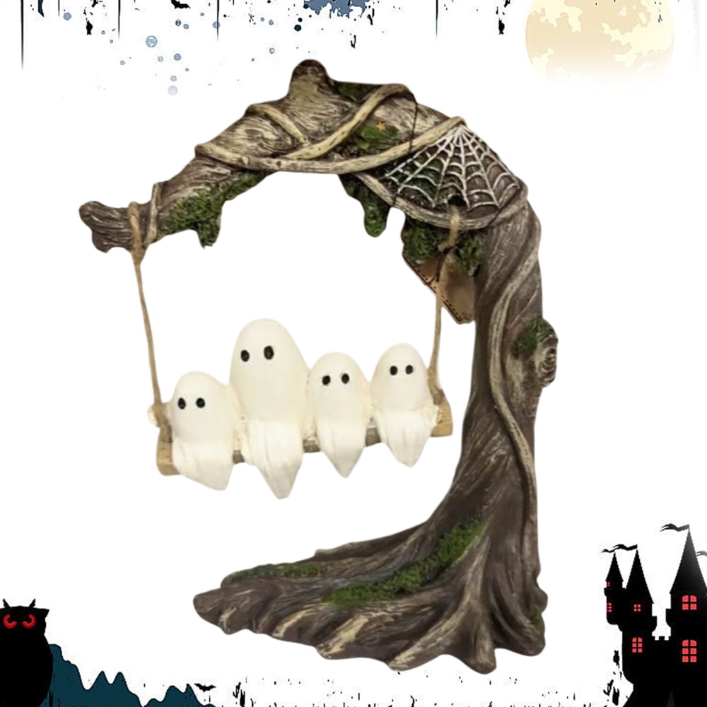 AITOCO Ghost on Swing Halloween Ghost on Tree Swing Cute Resin Figurine ...