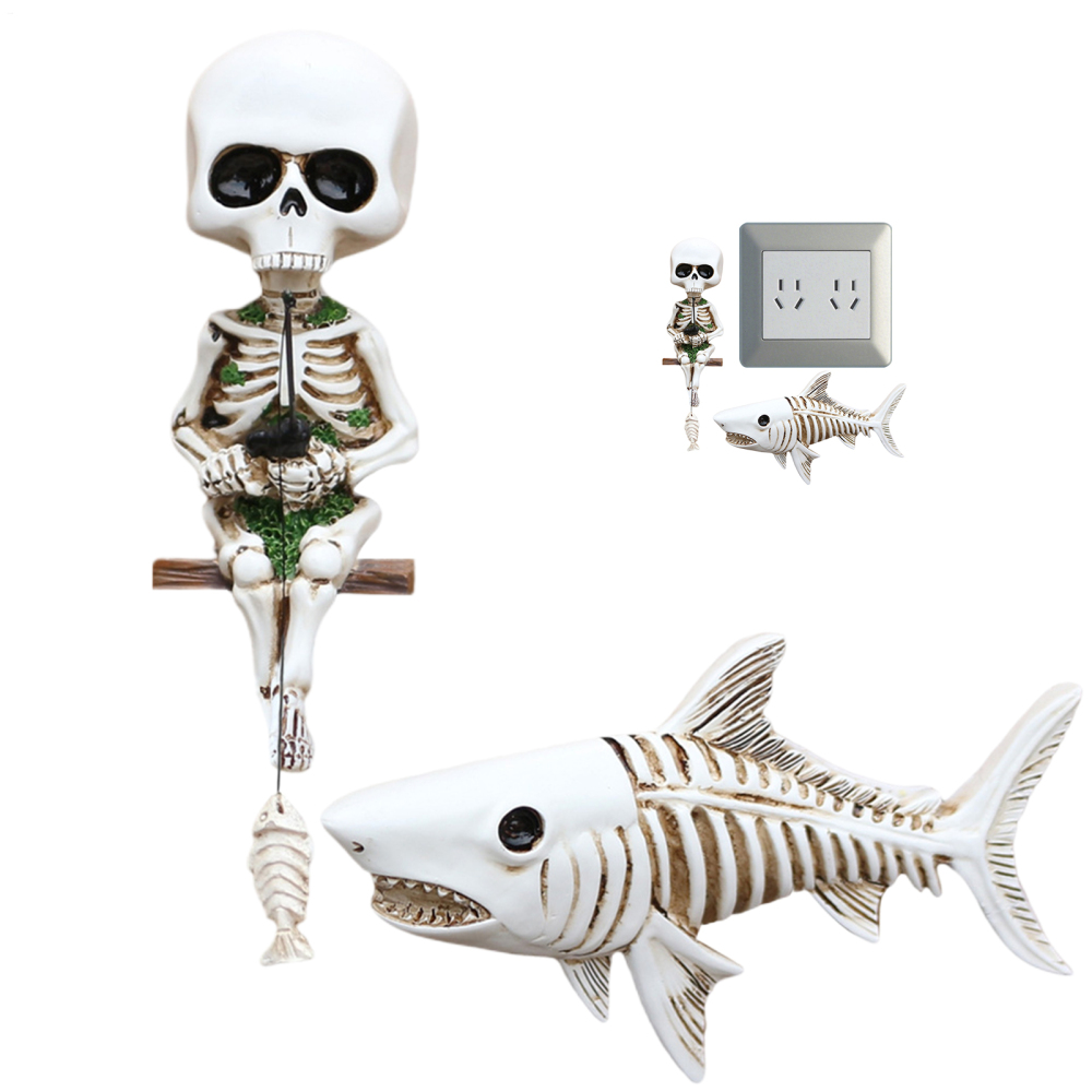 AITOCO Skeleton Decor Resin Skeleton and Shark Statue Halloween ...
