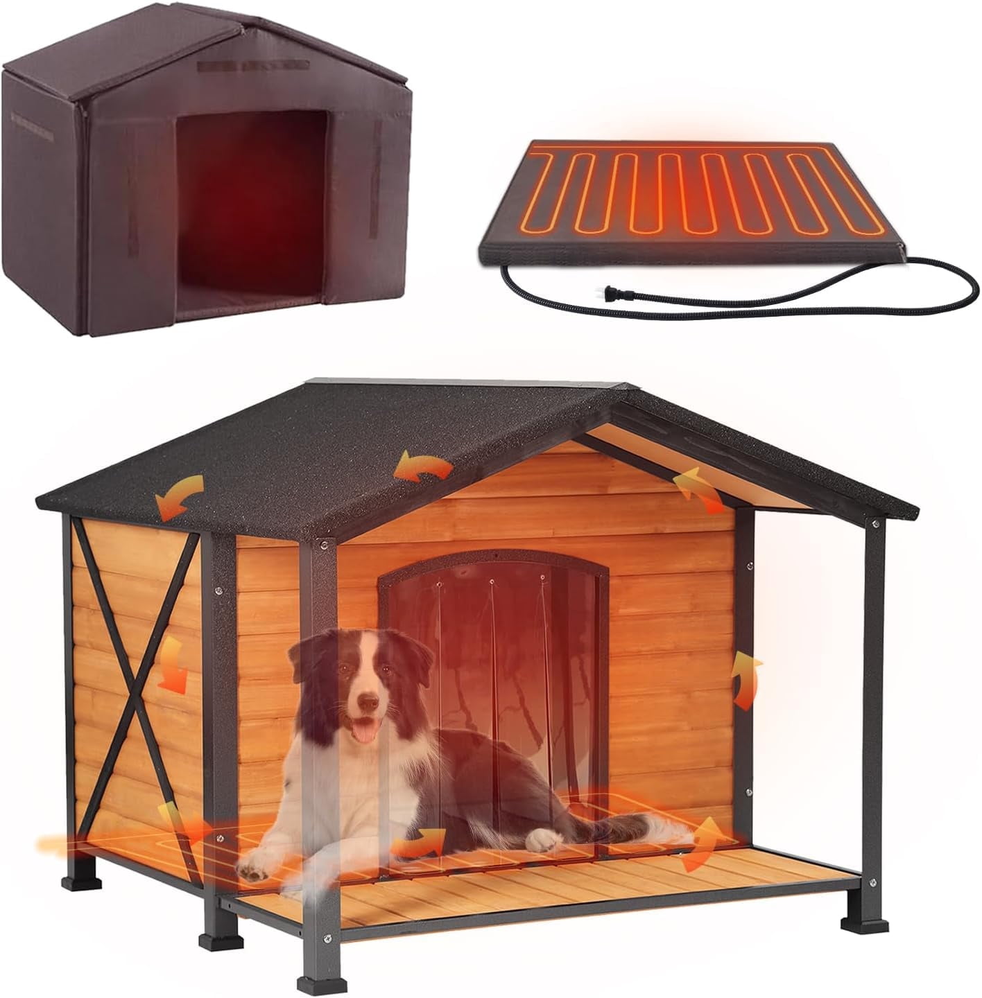 AIVITUVIN Heated Outdoor Dog House - Weatherproof Insulated Wooden ...