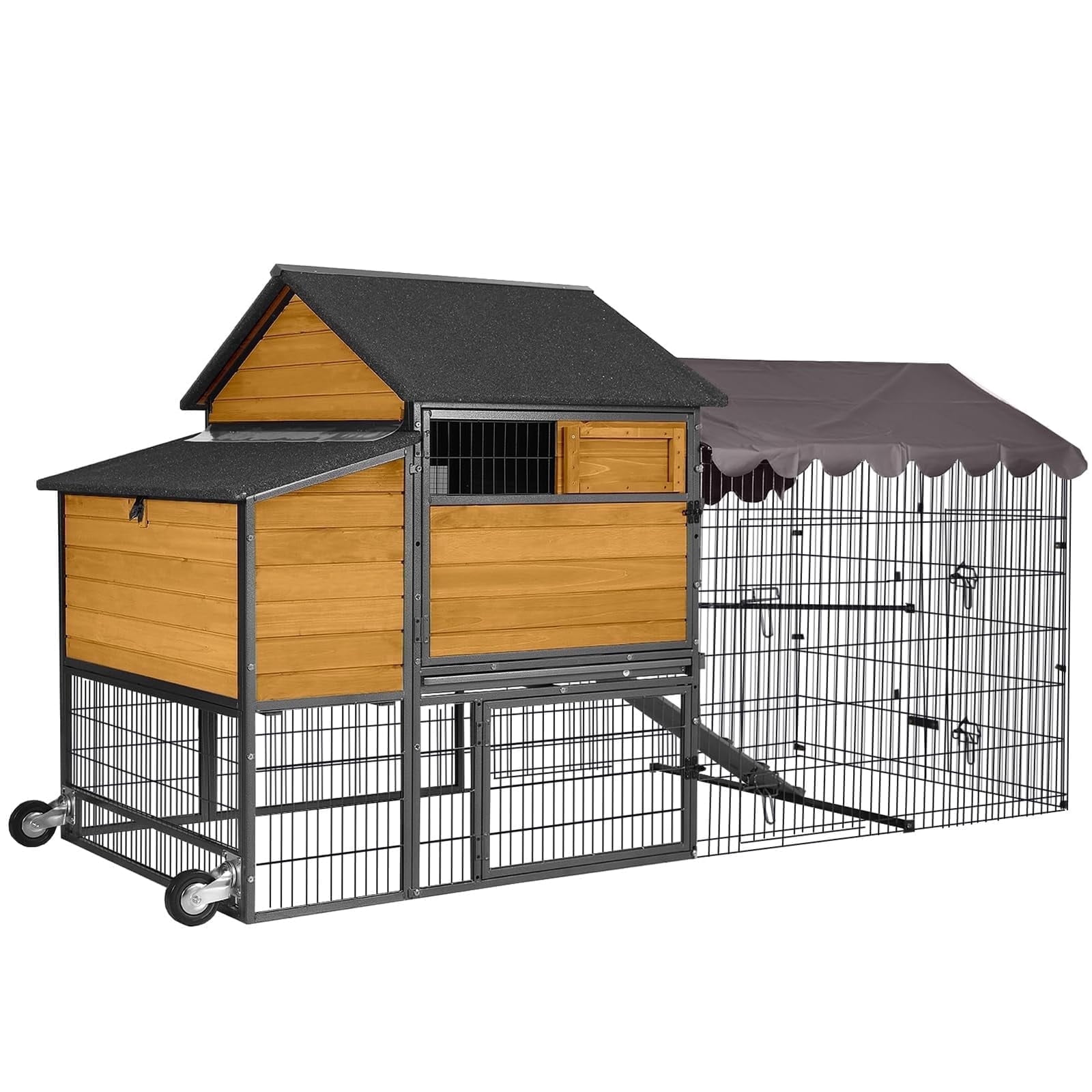 Aivituvin 85" Mobile Chicken Coop with Wheels & Metal Run, Large ...