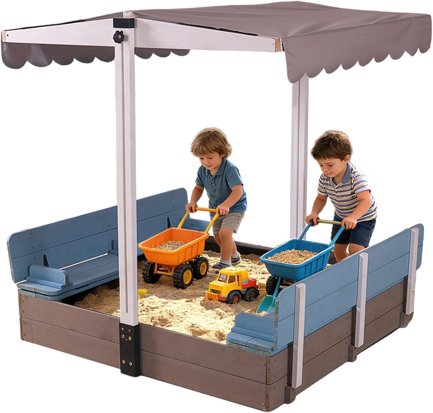 AIVITUVIN Sandbox with Lid and Cover for Kids Outdoor with 2 Foldable ...