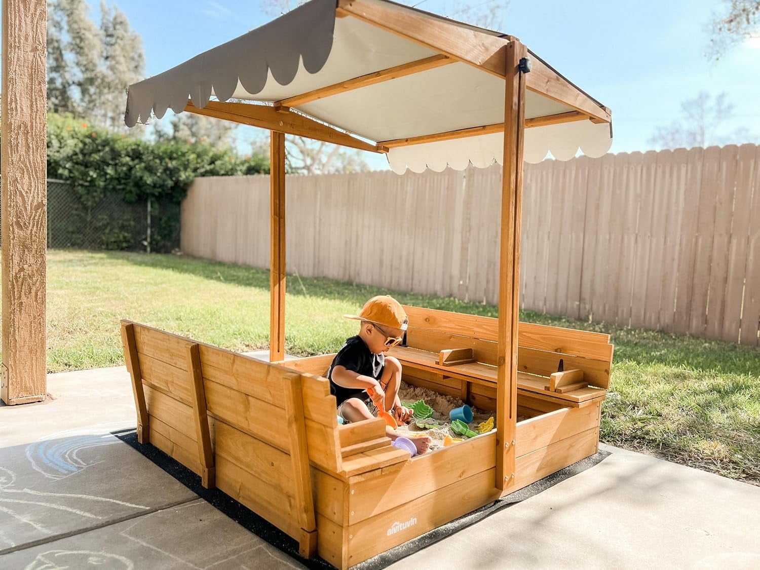AIVITUVIN Sandbox with Lid, Sand Boxes for Kids Outdoor, 47.2 Inch Sand ...
