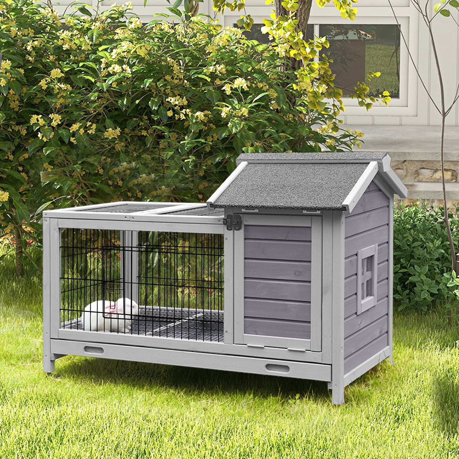 AIVITUVIN Wooden Rabbit Hutch Indoor and Outdoor, Rabbit Cage with ...