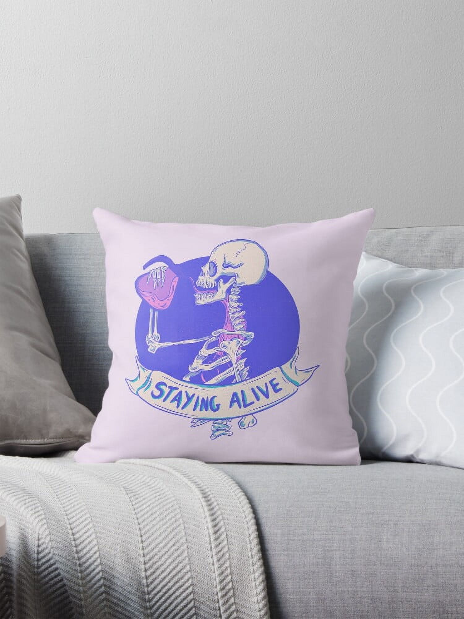 AIVO Skeleton Drinking Coffee - Stay Alive with Every Sip Throw Pillow ...