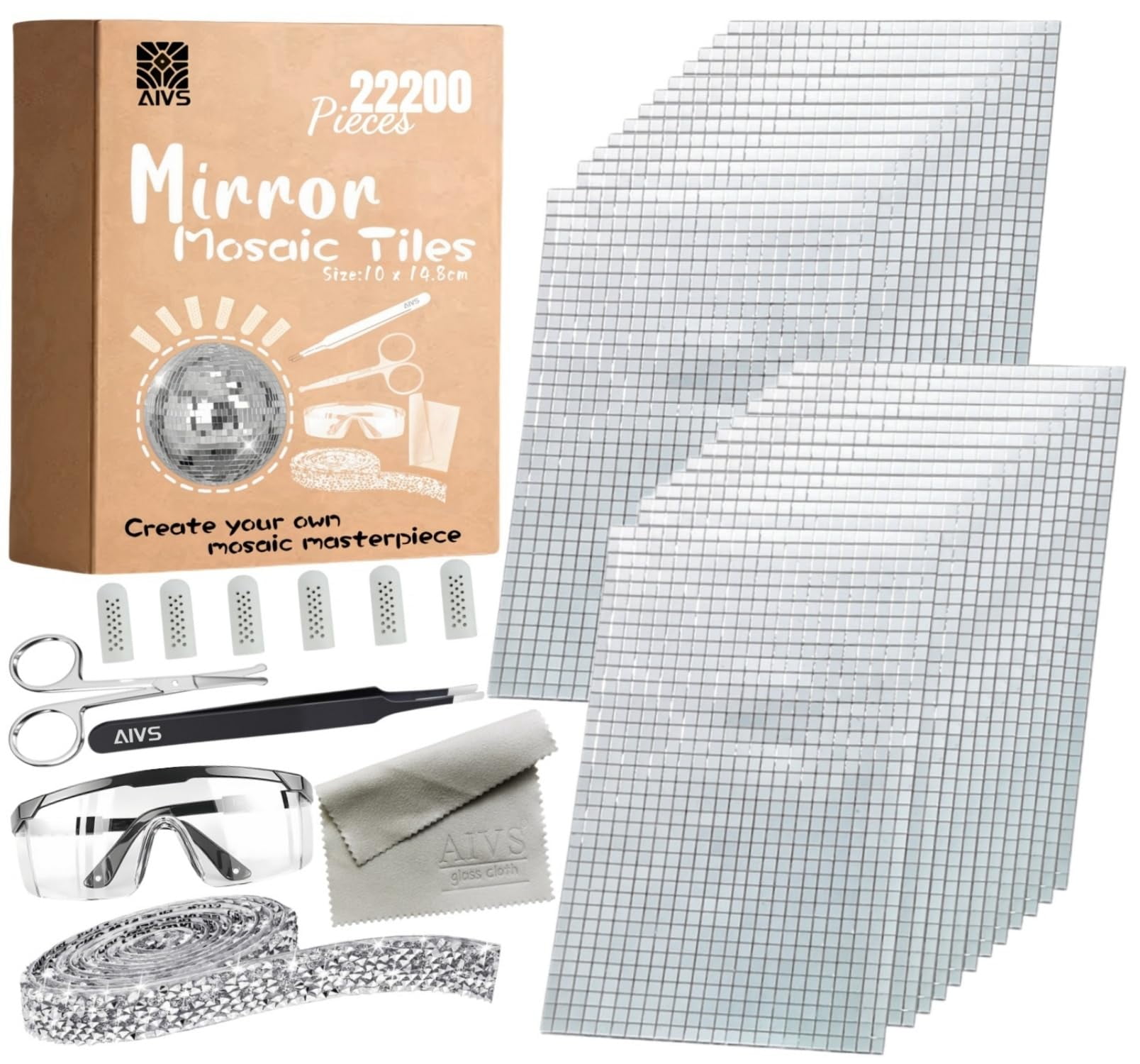 AIVS Self Adhesive Mirror YPF5 Mosaic Tiles Kit-22200 PCS 4x4 mm Glass Disco Mirror Tiles for ...