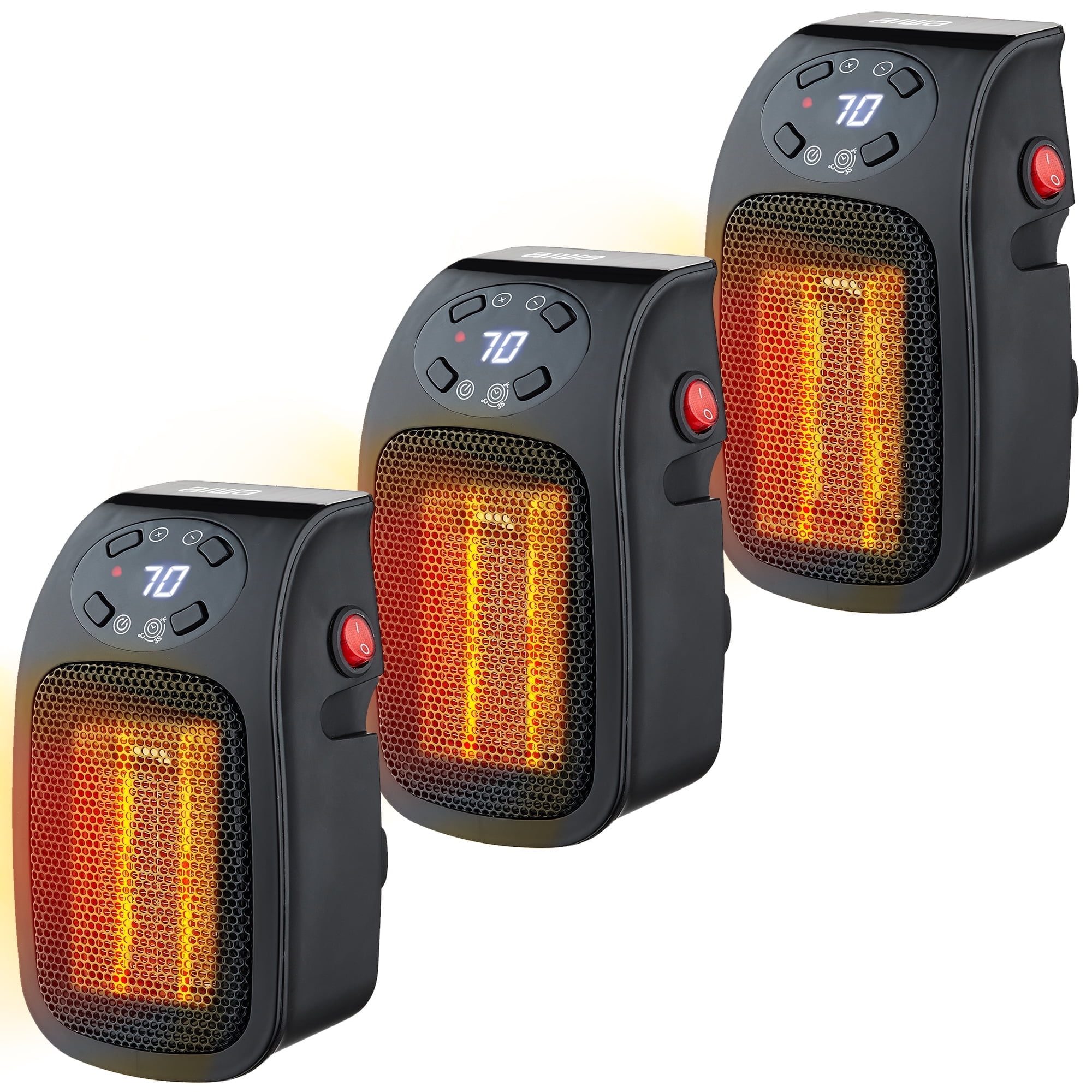 AIWA Outlet Plug-in Electric Space Heater,Pack of 3, LCD Digital Screen ...
