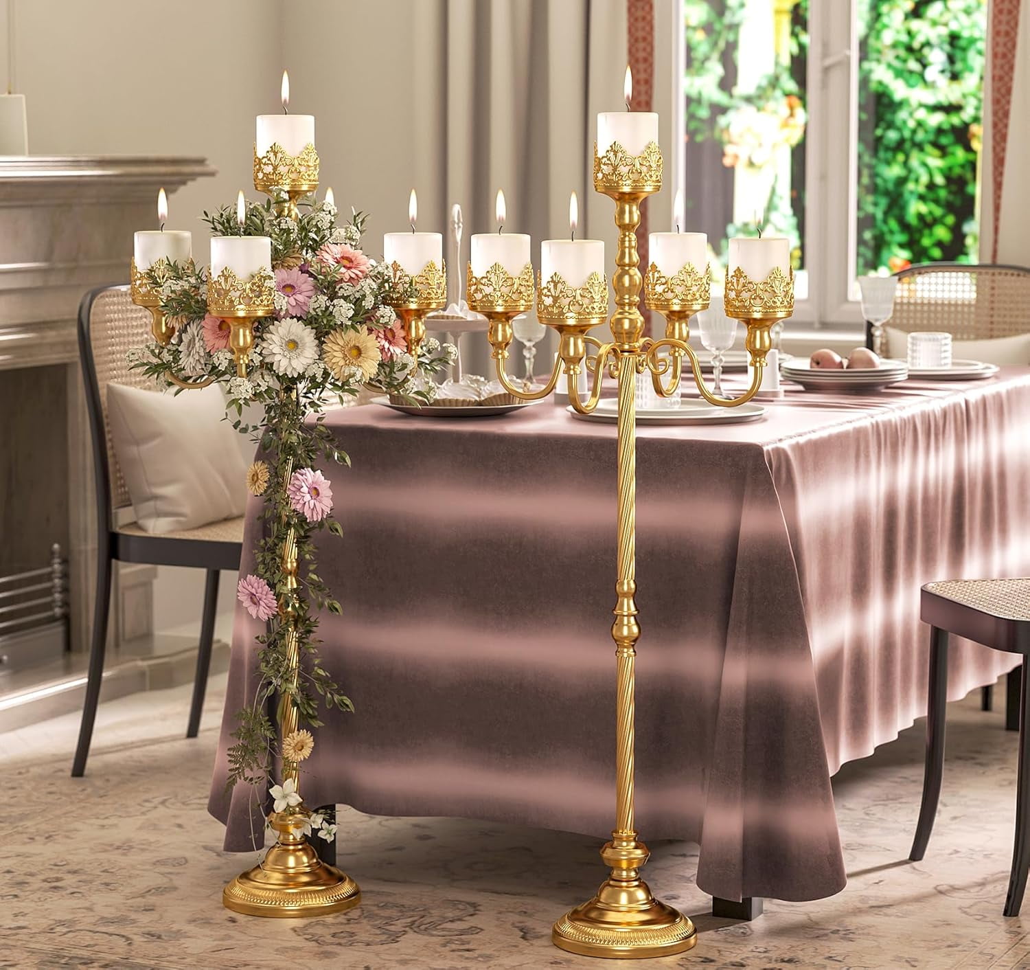 AIWFL 2PCS 40.55inch Tall Gold Candelabra Centerpieces, Floor Wedding Candelabra Candle Holder ...