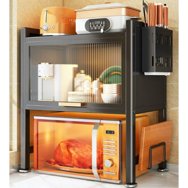 AIWFL 3-Tier Microwave Oven Rack with Flip-up Door, Microwave Cabinet ...