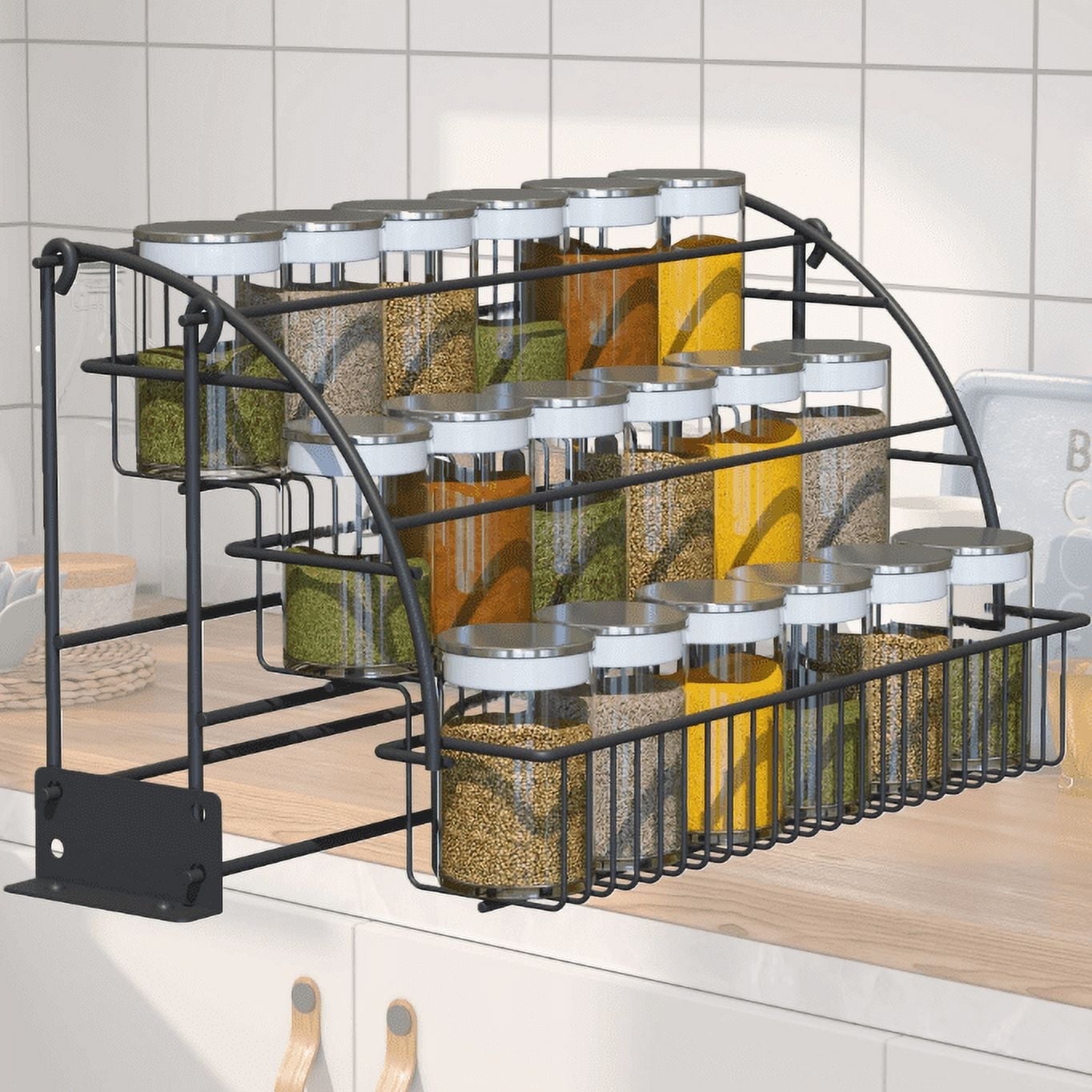 AIWFL 3-Tier Pull Down Spice Rack, Kitchen Spice Organizer Metal ...