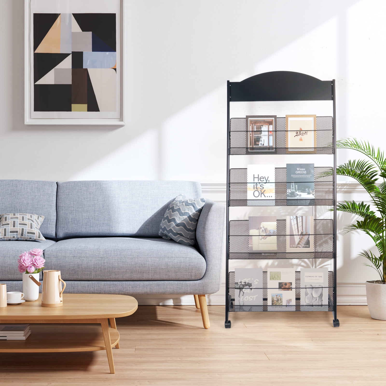 AIWFL Floor-Standing Magazine Rack, 4-Layer Mobile Metal Floor-Standing ...