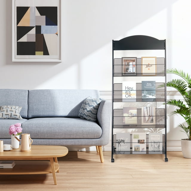 AIWFL Floor-Standing Magazine Rack, 4-Layer Mobile Metal Floor-Standing ...