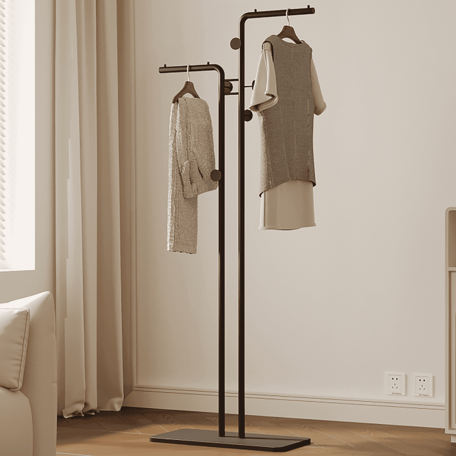 AIWFL Coat Rack, Freestanding Coat Tree with Metal Double L-Shaped ...