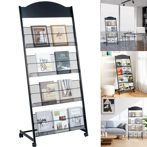 AIWFL Floor Standing Magazine Rack, 4 Layer Brochure Display ...