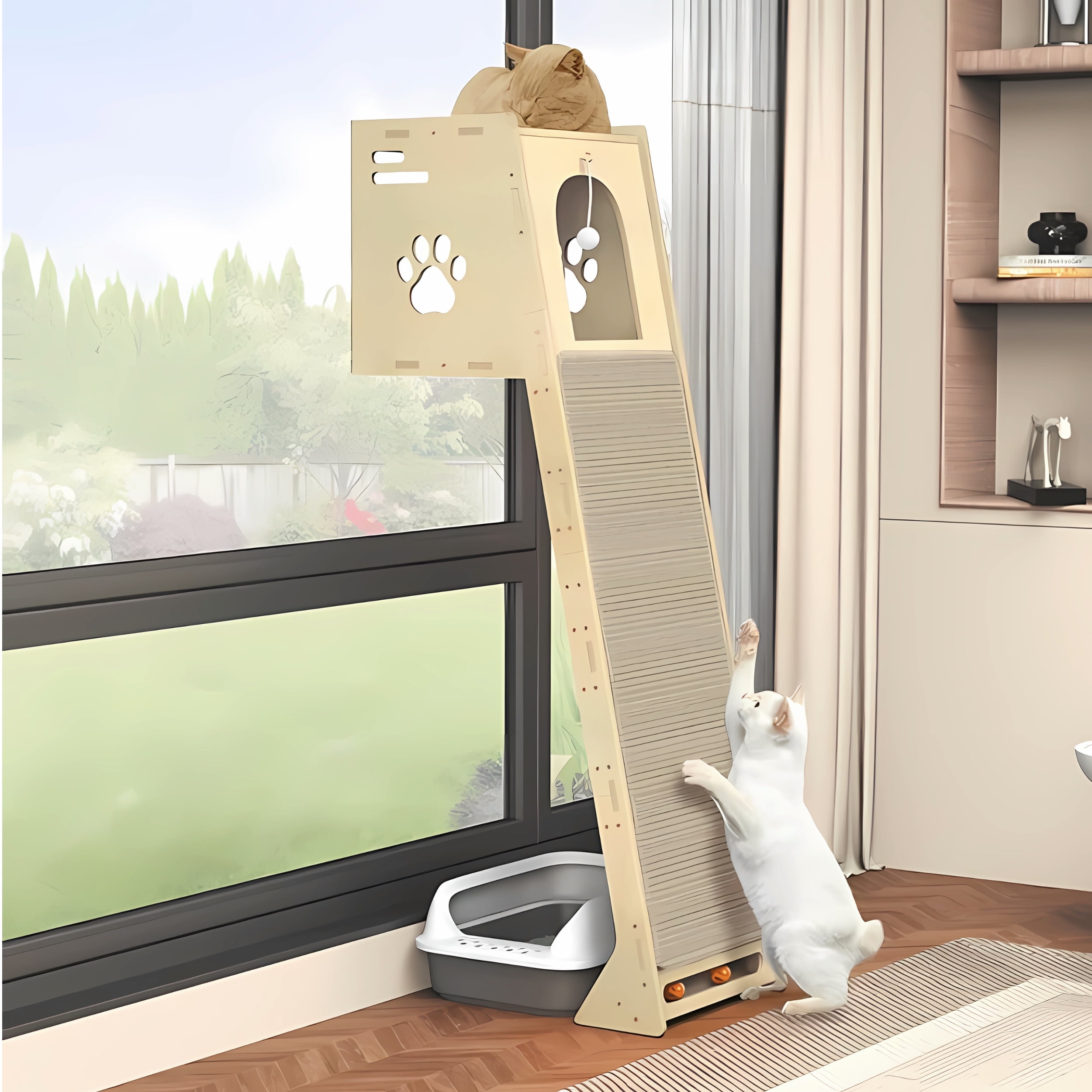 AIWFL Versatile Cat Tree, Space Saving Cat Tower with Scratching Mat for Indoor Cats, Solid Wood ...