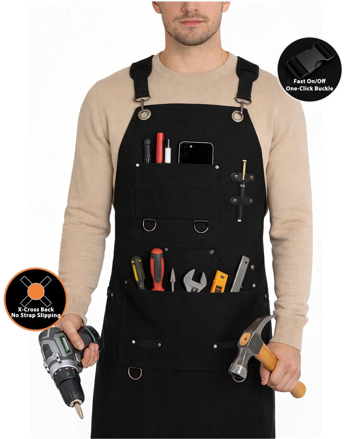 AIWISU® 🛠️Heavy Duty Canvas Tool Aprons for Men: 6-Pocket, with Quick ...