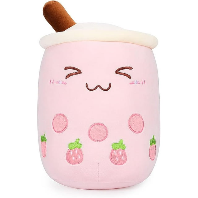 AIXINI Strawberry Boba Plush 9.4 inch Pink Stuffed Bubble Tea Plushie ...